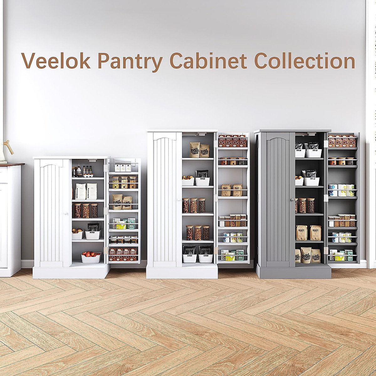 VEELOK 41" Pantry Cabinet with Doors and Adjustable Shelves, White Freestanding Kitchen Pantry Storage Cabinet for Snacks, Food Pantry Cabinet for Small Space, Pantry Closet Cupboard