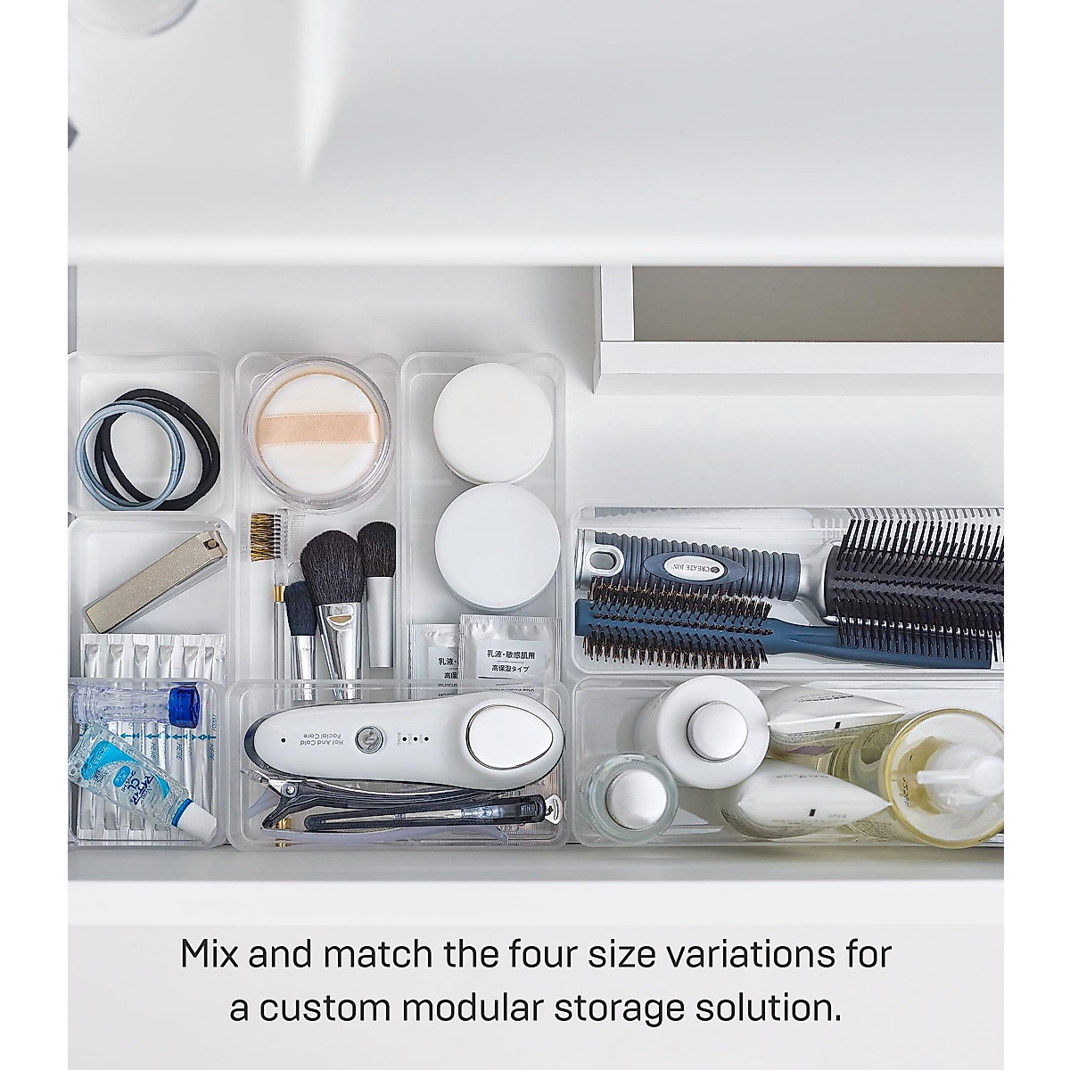 Yamazaki Home Tower Set Of 2 Clear Bottom Storage Cases - Stackable Transparent Organization Bins, Large - Large - Ps Resin
