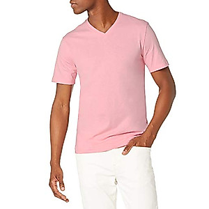Amazon Essentials Men's Slim-Fit Short-Sleeve V-Neck T-Shirt, Pack of 2, Light Pink/White, X-Large