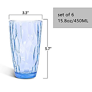 CREATIVELAND Highball Glass Tumbler Light Blue Set of 6, for Water,Cocktail,Juice,Beer,Iced Coffee,Clear Blue Glassware for Bar Kitchen,Thick & Heavy Glass Drinking Glasses with Heavy Base 16oz/450ML