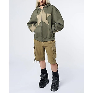 ROAONOCOMO Women Y2K Zip Up Hoodie Star Printed Oversized Sweatshirts Fairy Grunge Graphic Hooded Jacket Harajuku Streetwear