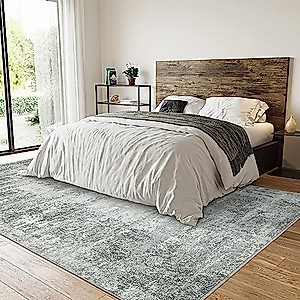 Art&Tuft Washable Rug, Anti-Slip Backing Abstract 5x7 Rug, Stain Resistant Rugs for Living Room, Foldable Machine Washable Area Rug (TPR52-Grey, 5'x7')