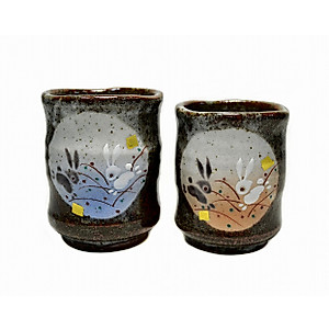 HlpiAMok HOMIEBUDS Kutani Ware K4-682 Jumping Rabbit Pair Japanese Teacups Yunomi Brown Color
