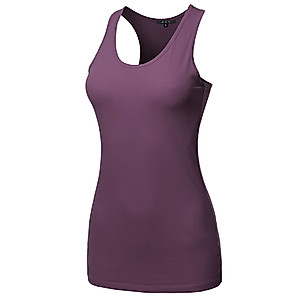 A2Y Basic Solid Soft Cotton Scoop Neck Racer-Back Tank Top Egg Plant L