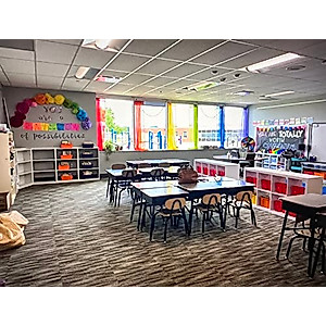 WPM 6 Piece Rainbow Sheer Window Panel Colorful Backdrop Bright Curtains Set for Playroom, Nurseries, Bedroom Lime, Orange, Red, White, Bright Yellow, Navy Drapes Kids (84" Long)