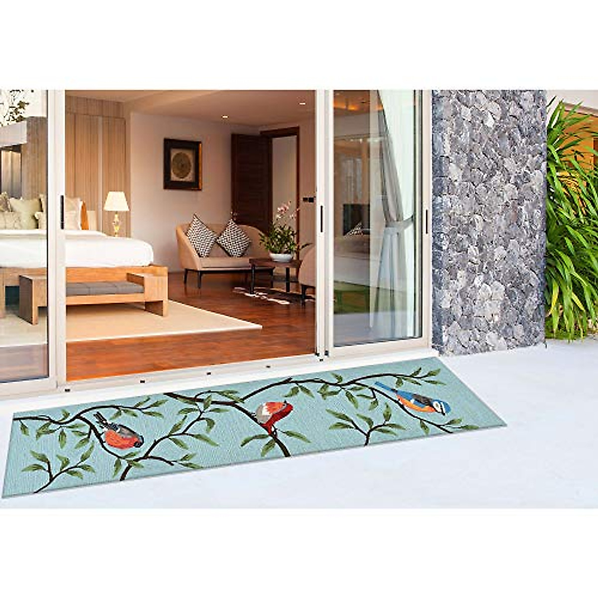 Liora Manne 2270/04 Aqua Ravella Bird on Branches Indoor/Outdoor Rug, 2' X 3', Blue