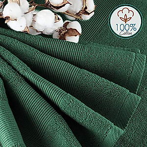 Hearth & Harbor Bath Towels for Bathroom - 100% Ring Spun Cotton Luxury Bathroom Towels - Ultra Soft & Highly Absorbent, Bath Towels Set of 6 - Hunter Green