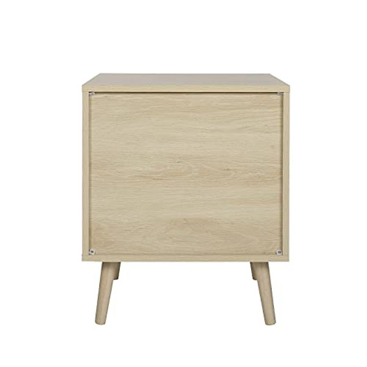 Rattan Nightstand with Drawer and Open Storage Shelves, Wood Finish End Table, Accent Side Table for Living Room, Bedroom