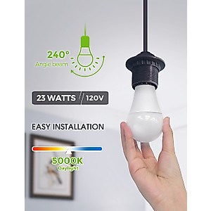 LOHAS A21 Bright LED Light Bulb, 150W-200W Equivalent LED Bulbs, 23 Watt Garage Light Bulbs, Daylight 5000K, 2500 Lumen High Watt Super Bright Porch Light Bulb, Non-Dimmable, for Home Lighting, 4 Pack