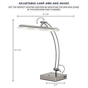 Adesso 5090-22 Esquire LED Desk Lamp, 13-19 in., 9W Full Spectrum LED, Brushed Steel, 1 Table Lamp, Gray