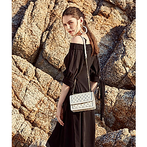 Plergi Small Genuine Leather Crossbody Quilted Handbag with Golden Chain Strap Lightweight Cellphone Purse for Women