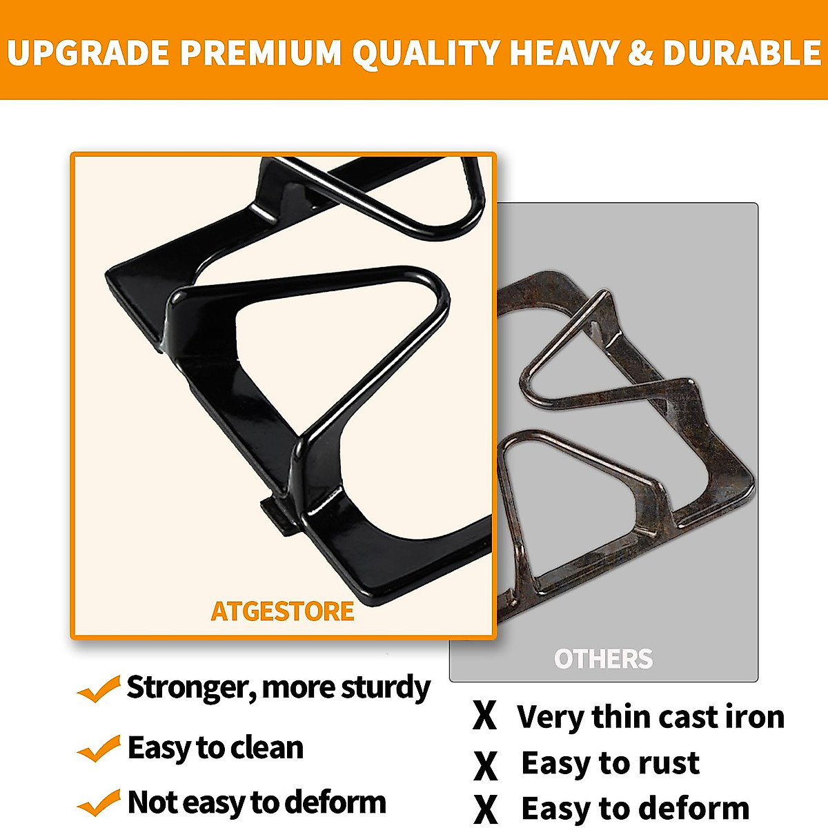 Upgraded W10447925 Burner Grate Replacement for Whirlpool Stove Parts, 8.3x9 inches Kenmore Maytag Gas Range Parts Stove Burner Grate Set Amana Inglis Kirkland Gas Cooktop Parts Stove Top Grates 4Pcs