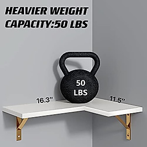 Seocry White Corner Floating Shelves Set of 4, Storage Shelves Wall Mounted with Gold Brackets, Wall Shelves Decor for Living Room, Bathroom, Kitchen, Bedroom, Nursery Room and Office (Gold-White)