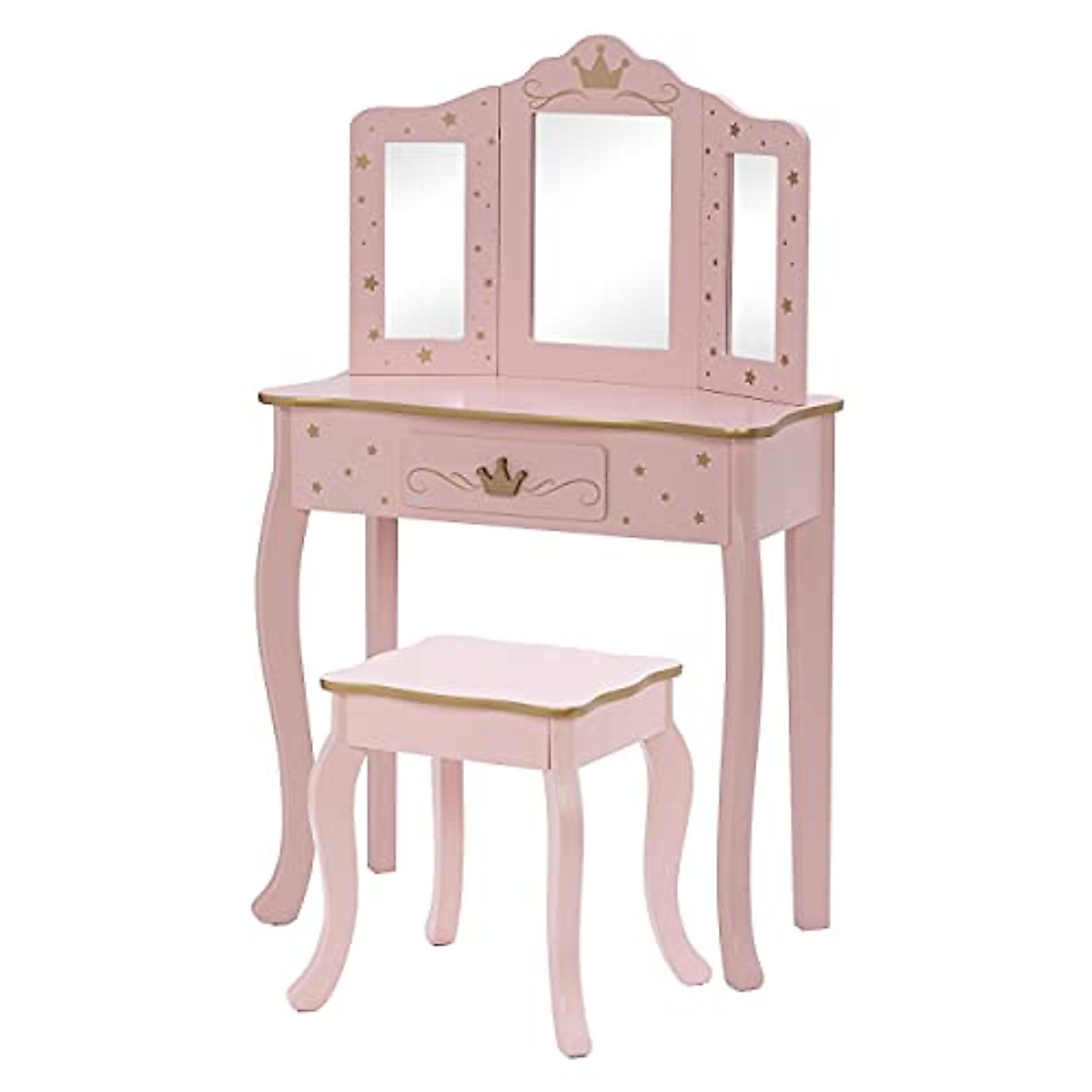 UTEX Pretend Play Kids Vanity Table and Chair Vanity Set with Mirror Makeup Dressing Table with Drawer，Play Vanity Set,Pink