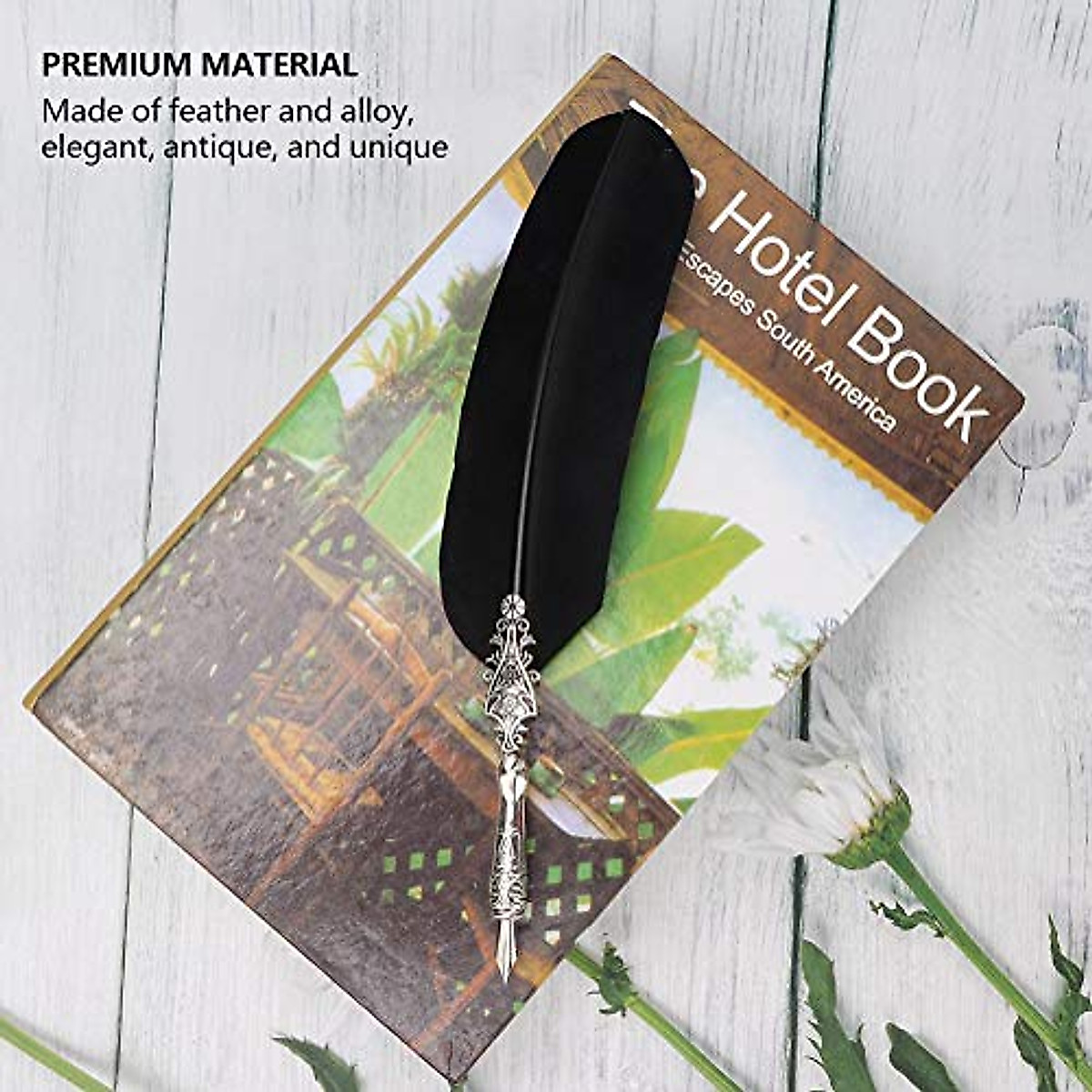 GLOGLOW Quill Pen, European Retro Feather Quill Dip Pen Fountain Pen Sign Pen Set with 5 Replacement Tips Calligraphy Feather Quill Dip Pen Set(Black)