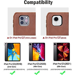 iPad Pro 12.9 inch 2022/2021/2020/2018 PU Leather Case with Apple Pencil Holder Auto Wake/Sleep Shoulder Strap for iPad Pro 12.9 6th/5th/4th/3rd Generation (Brown)