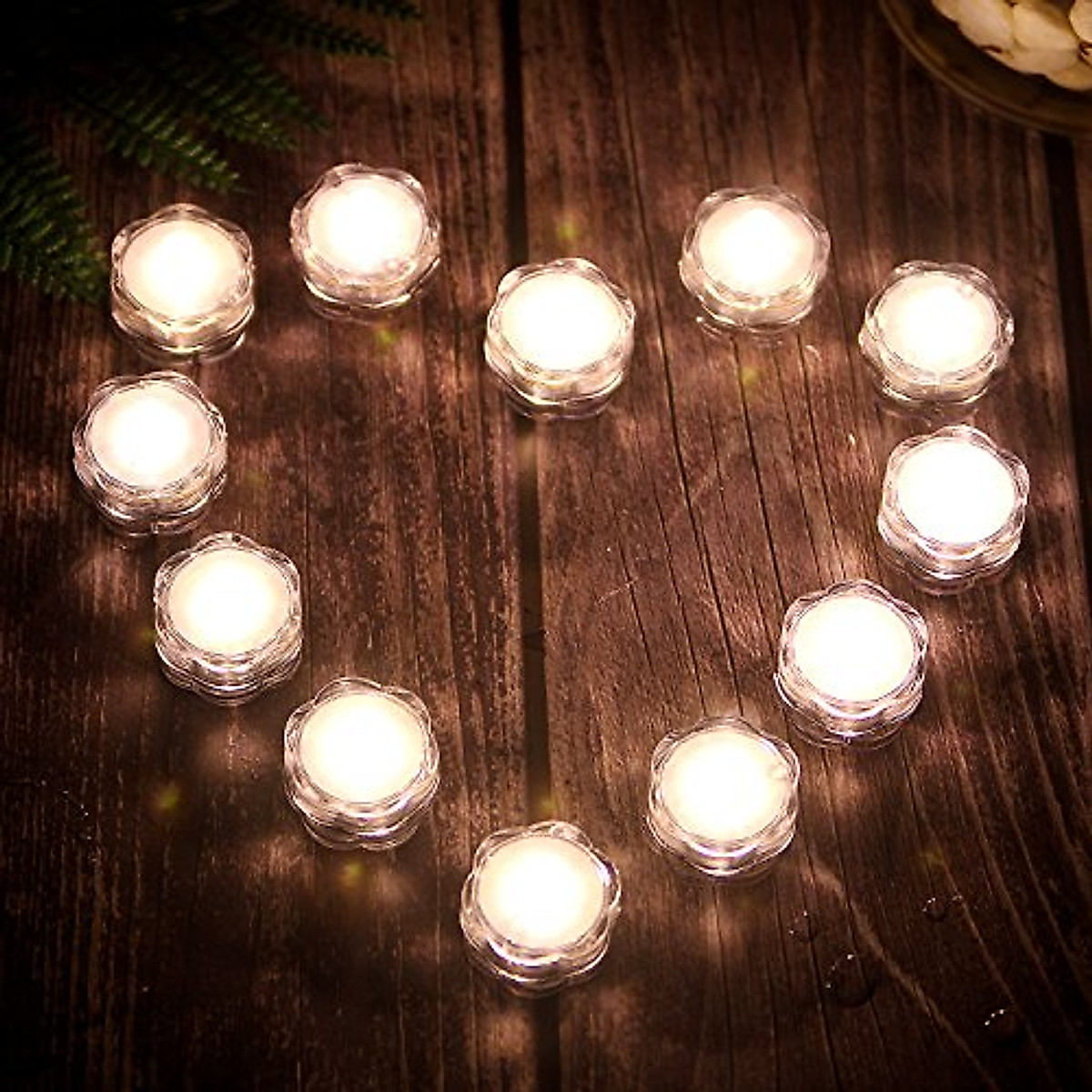 AGPTEK 24x LED Submersible Waterproof Wedding/Party/Floral Decoration Tea Vase Battery Light Candles-Warm White