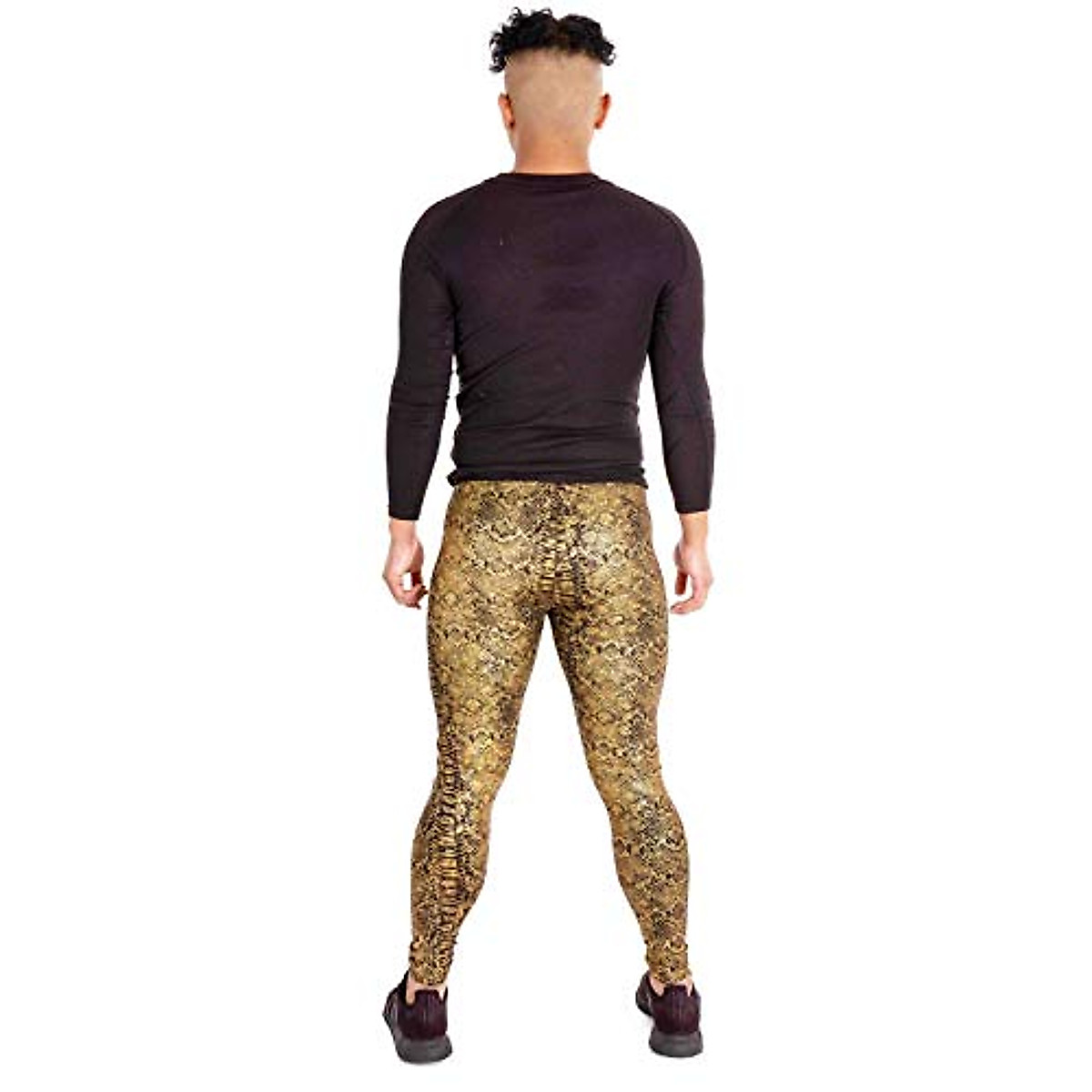 Kapow Meggings Metallic, Velvet & Special Material Men's Leggings (Golden Cobra, Large)
