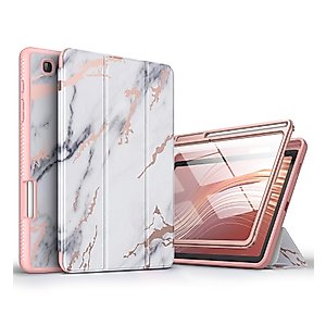 SURITCH Leather Case for Samsung Galaxy Tab S6 Lite 10.4-inch 2024/2022/2020, Built in Screen Protector Slim Fit Smart Full Body Cover with Magnetic Trifold Stand Auto Sleep/Wake, S-Pen Holder,Marble