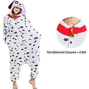 HOMWERRONT Adult Animal Dog Onesie Pajamas for Women,Dalmatian Dog Costume for Adults,One Piece Halloween Cosplay Sleepwear