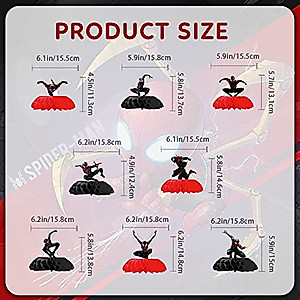 8Pcs Miles Morales Honeycomb Centerpieces Set Spider Double Sided Table Toppers, Black Spider Birthday Party Decoration and Supplies for Birthday Party Favor Baby Shower Decorations