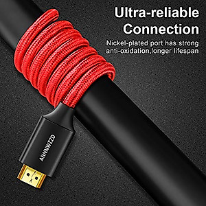 8K HDMI Cable 3FT, ANNNWZZD High Speed HDMI 2.1 (Red Braided Cord-4K@120Hz 8K@60Hz 4:4:4 HDR HDCP 2.2 e ARC)