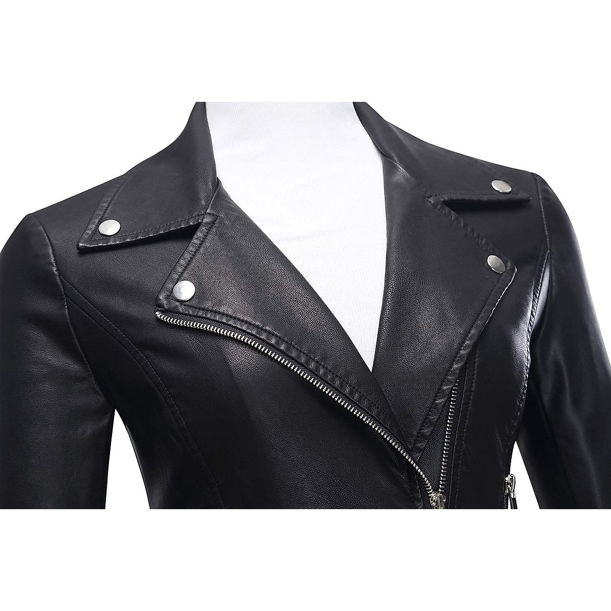 Tanming Women's Faux Leather Moto Biker Short Coat Jacket (Black-XS)