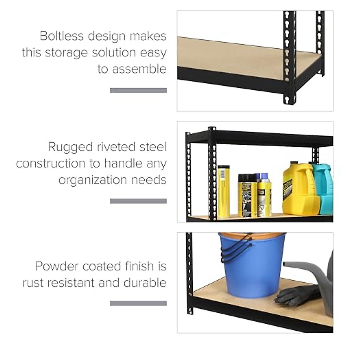 Space Solutions 1000 Riveted Steel Shelving 4-Shelf Unit, 12D x 30W x 48H, Black