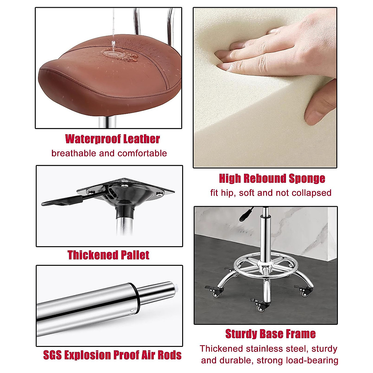 NUNETH Saddle Stool Kitchen Saddle Chair with Footrest Back Support, Ergonomic Office Chair Saddle Salon Chair for Clinical Dentist Clinic, 50-70 Cm (Color : White)