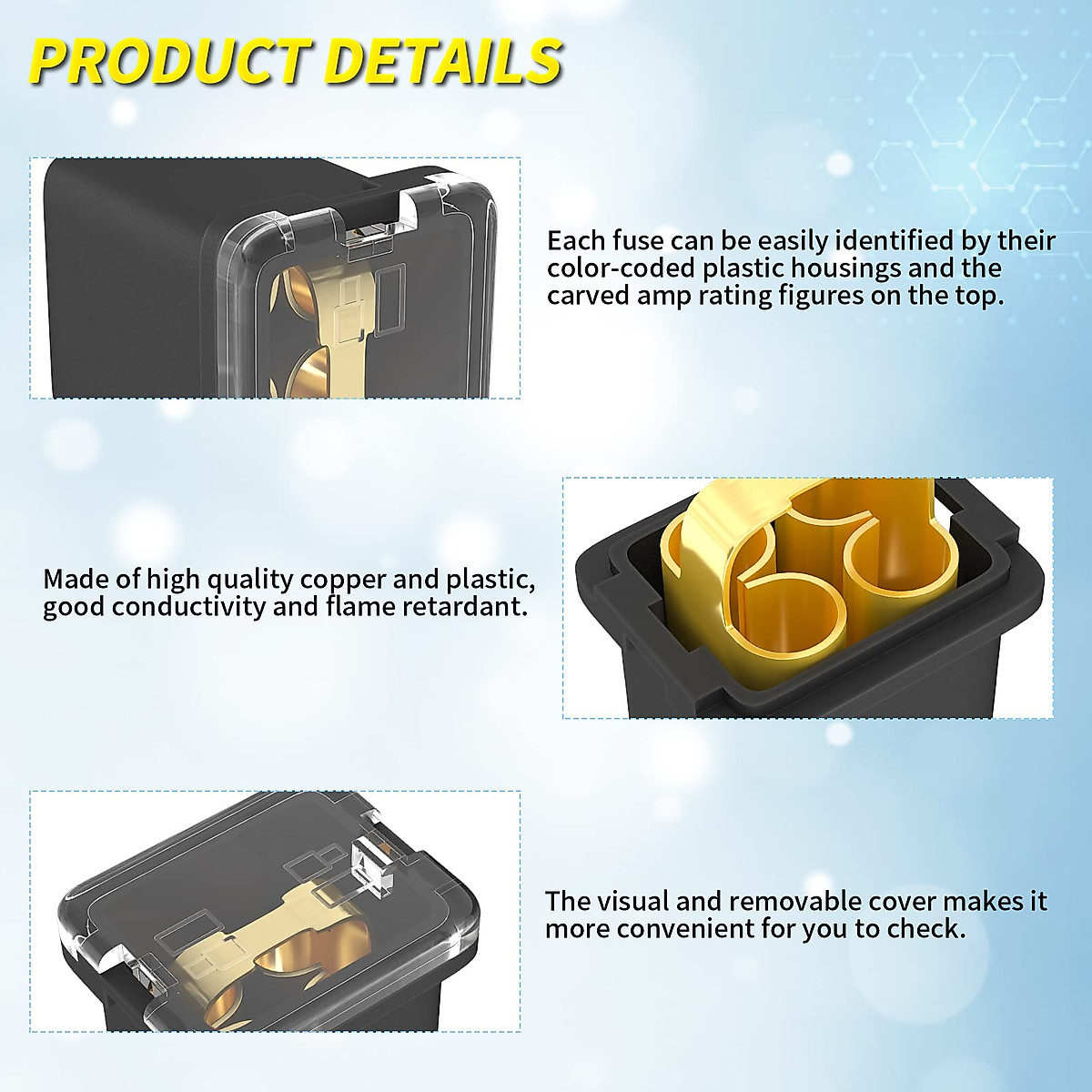 Joinfworld 36Pcs Jcase Fuse Assortment Kit Automotive Low Profile Box Shaped Micro Cartridge Fuses(20A, 30A, 40A, 50A, 60A, 80A) for Ford Chevy/GM Nissan and Toyota Pickup Trucks Cars SUVs