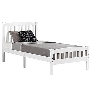 Twin Bed Frame with Headboard Wooden Platform Bed with Wood Slat Support Single Platform Bed with Wood Slat Solid Wood Foundation No Box Spring Needed