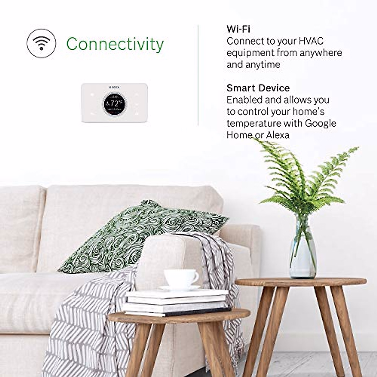 Bosch Thermotechnology BCC50 Wi-Fi Thermostat-Works with Alexa and Google Assistant, All-in-One, Touch Screen, Safety Control, Smart Home, White