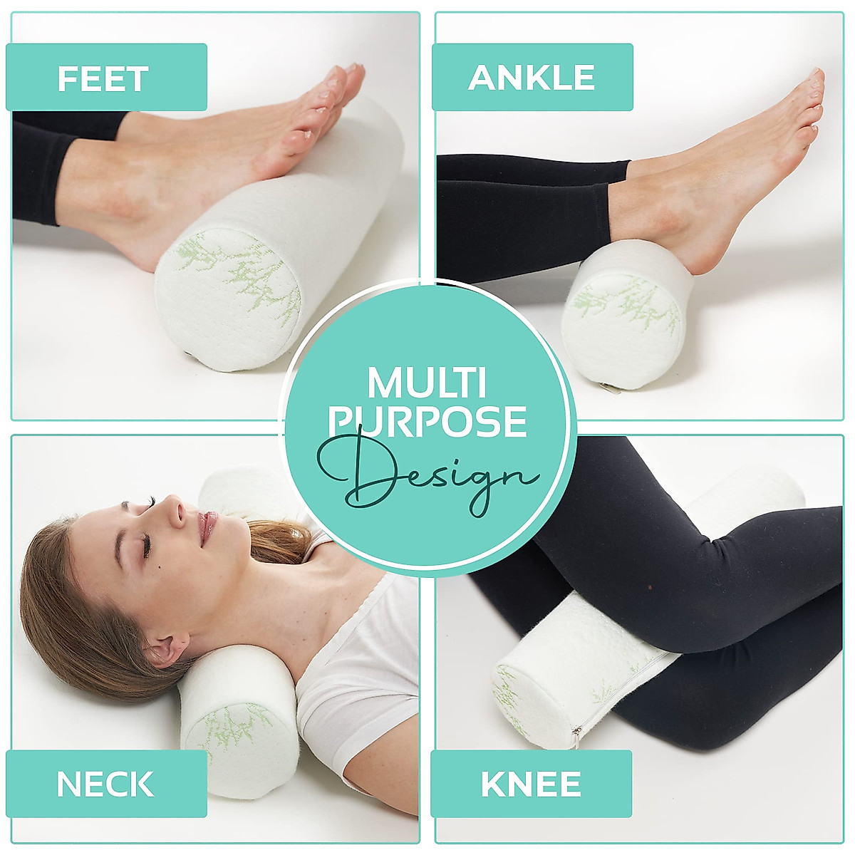 AllSett Health 2 Pack Cervical Neck Roll Memory Foam Pillow, Bolster Pillow, Round Neck Pillows Support for Sleeping | Bolster Pillow for Bed, Legs, Back and Yoga | 4 Inch Diameter x 17 Inches Long