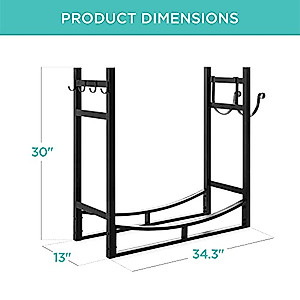 Best Choice Products 34.25in Firewood Log Rack & Tool Set Steel Wood Storage Accessory for Indoor Outdoor Fire Pit, Fireplace w/Kindling Holder, Shovel, Poker, Tongs, Brush