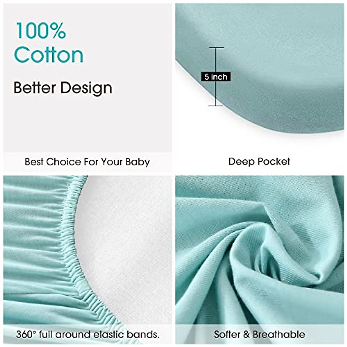 MEILA Bassinet Sheets Compatible with Mika Micky Bedside Sleeper, Mini Crib Sheets for Boy Girl, 100% Jersey Cotton Bassinet Matress Sheet, Ultra Soft, Pack of 2（33"×20"）