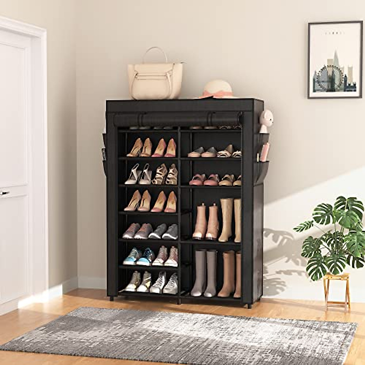 LANTEFUL Shoe Rack with Covers, 8 Tier Shoe Rack Organizer for Closet Entryway Garage, Metal Free Standing Shoe Storage Shelf Cabinet Holds up to 28-35 Pairs