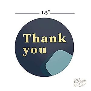 Rileys Thank You Stickers Roll | 500-Count, Gold Foil - Envelope Seals for Small Business, Bubble Mailers, Baby Shower, Wedding, Gift Cards, Graduation (Navy Blue)
