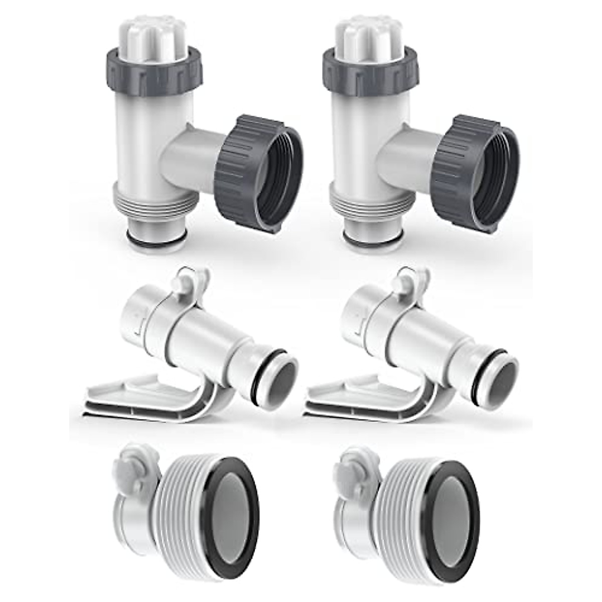 SUMMERBUDDY Type B Hose Adapter & Plunger Valve & Pool Hose Holder for Above Ground Swimming Pool, 1.25" to 1.5" Pool Hose Adapter B & On/Off Plunger Valve for Threaded Pumps (2 Packs)