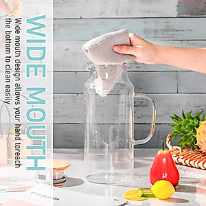 2 Pcs Glass Pitcher Water Pitcher with Lid Hot Cold Water Pitcher Bedside Water Carafe with Handle Heat Resistant Borosilicate Glass Jug for Fridge Beverage Carafe (68 oz,Stainless Steel, Bamboo)