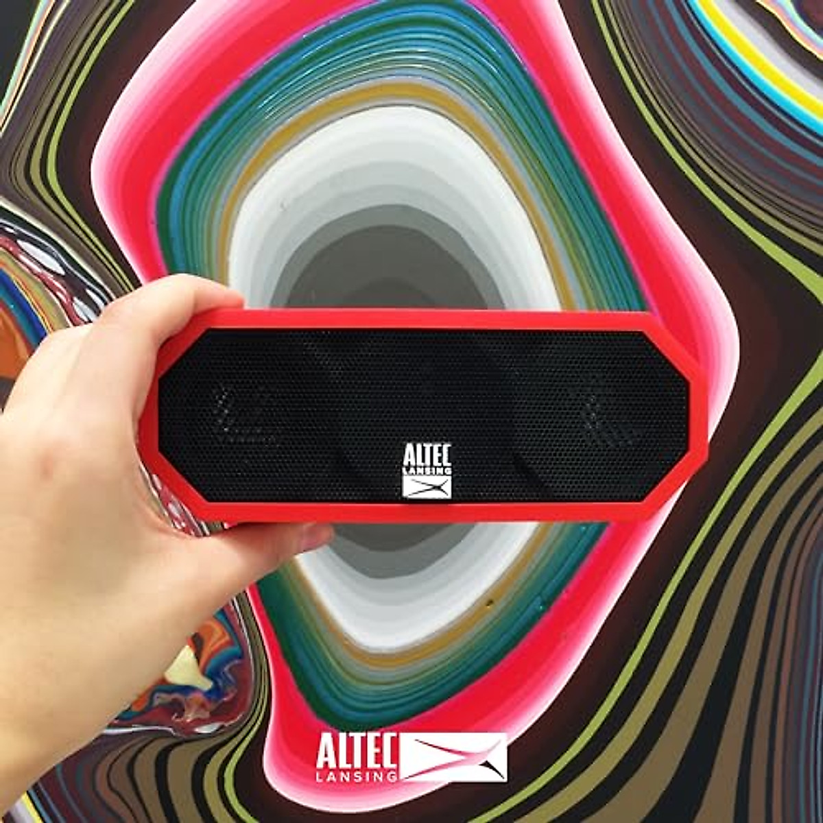 Altec Lansing Jacket H2O 2 - Waterproof Bluetooth Speaker with 3.5mm Aux Port, IP67 Certified & Floats in Water, Compact & Portable Speaker for Travel & Outdoor Use, 8 Hour Playtime,Deep Red