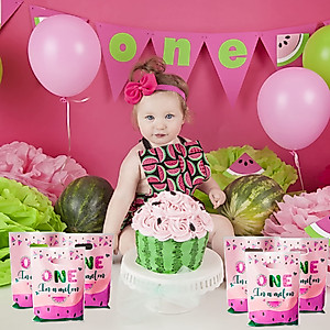 3sscha 50Pcs One in A Melon Party Favor Bag Watermelon Themed Waterproof Goodie Bag with Die Cut Handles Summer Glossy Plastic Candy Gift Bags for Kid First Birthday Baby Shower Decoration Supplies