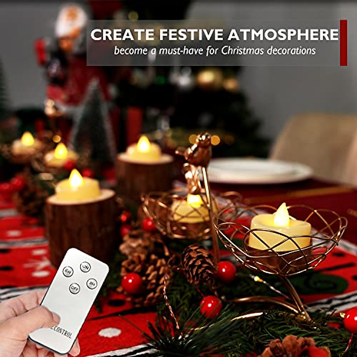 YOJACIKI Flameless Candles, 12 Pack Remote Control Tea Lights, Battery Candles Flickering, 6/8H Timer LED Tea Lights with Remote for Halloween Christmas Home Decor, Dia 1-1/2” X H 1-1/4”(Warm White)