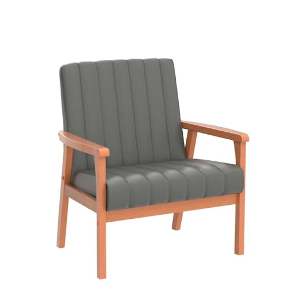 Edenbrook Carlton Exposed Wooden Arm Accent Chair for Living Room-Real Wood-Modern Channeled Tufting, Gray