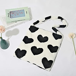 YFGBCX Upgrade Large Fluffy Tote Bag with Lining and Pockets Y2K Fuzzy Purse with Zipper Plush Shoulder Bag Fluffy Faux Fur Daisy Bag Flower Purse for Teen, Girls, Women