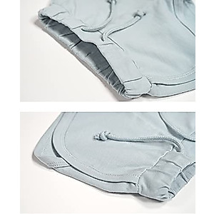 Teach Leanbh Baby Boys Girls 3 Pack Athletic Shorts Cotton Soild Color with Drawstring (6-12 Months, Yellow/Powder Blue/Grey)