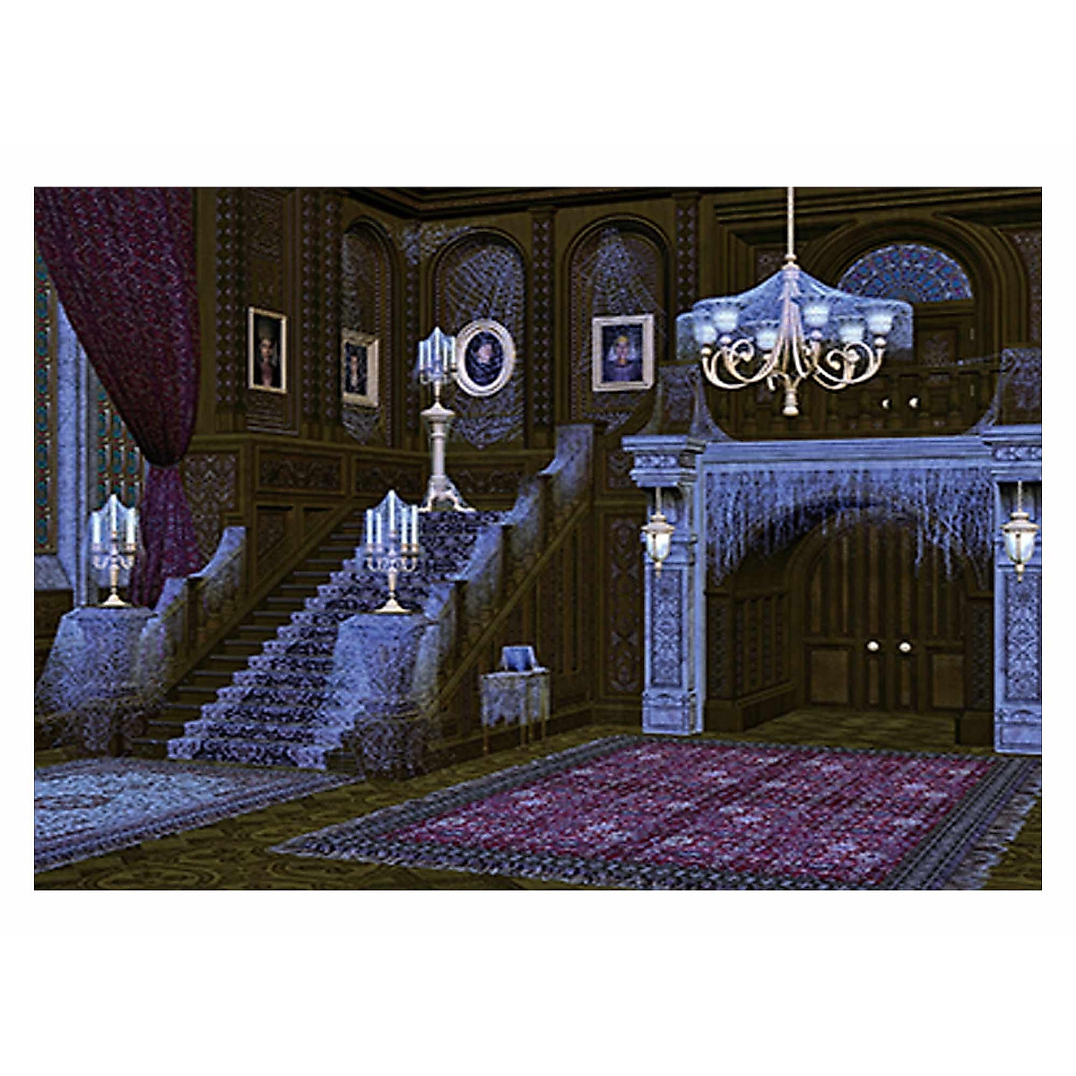 Allenjoy 7x5ft Halloween Haunted House Backdrop Middle Ages Retro Spooky Deserted Spider Web Stairs Background Decor Photography Photoshoot Studio Booth Props