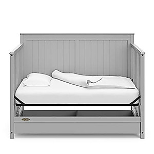 Graco Hadley 5-in-1 Convertible Crib with Drawer (Pebble Gray) – GREENGUARD Gold Certified, Crib with Drawer Combo, Full-Size Nursery Storage Drawer, Converts to Toddler Bed, Daybed