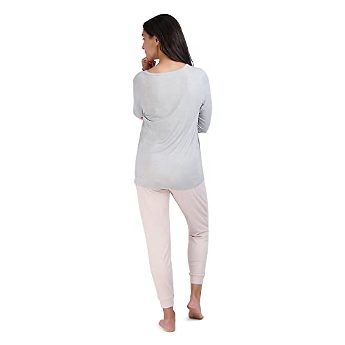 Rae Dunn Womens Pajamas Set–Long Sleeve Hem Top Women’s Pajama with Jogger Pants (X-Large, SNOOZE Light Heather Gray)
