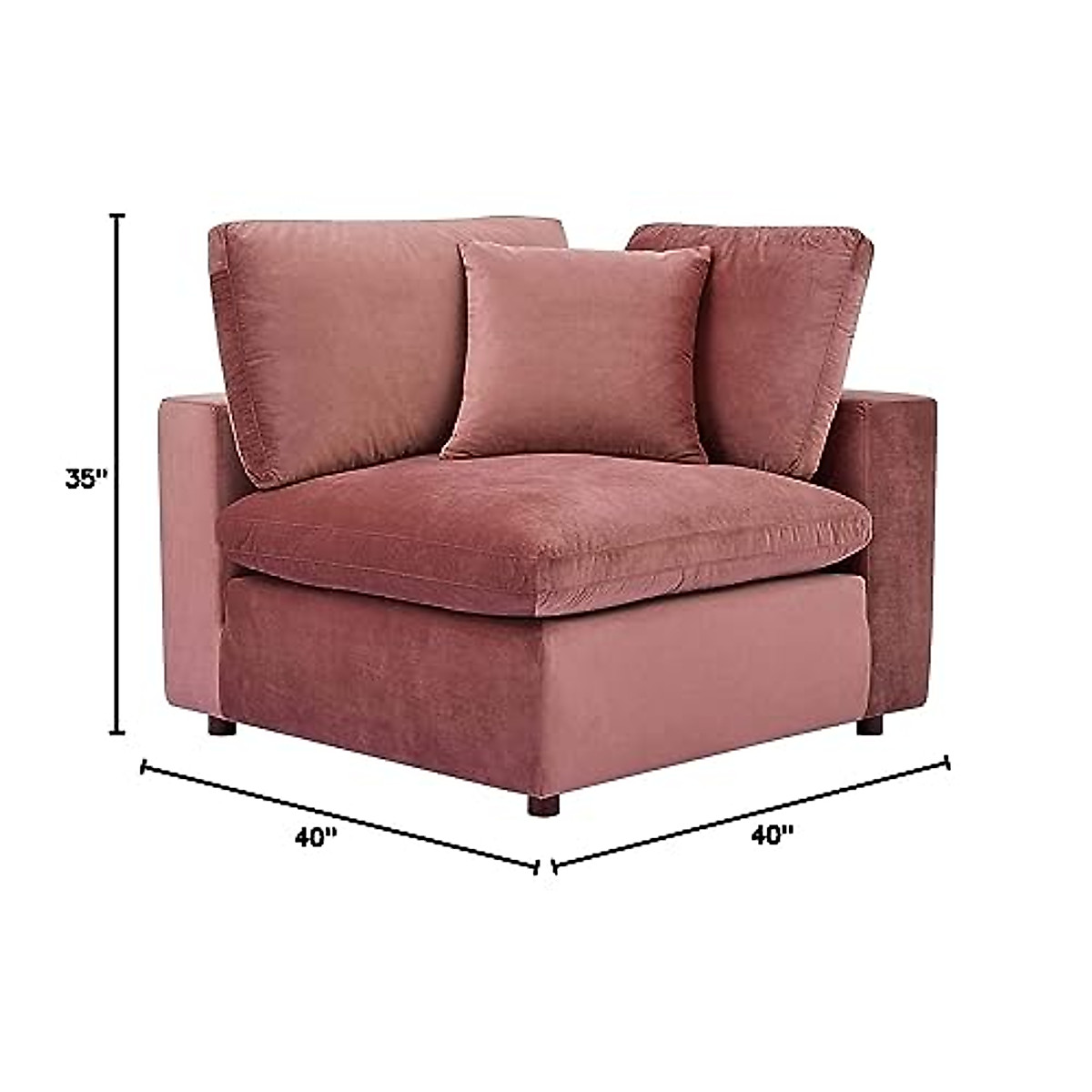Modway Commix Modular Sofa, Corner Chair, Dusty Rose Performance Velvet