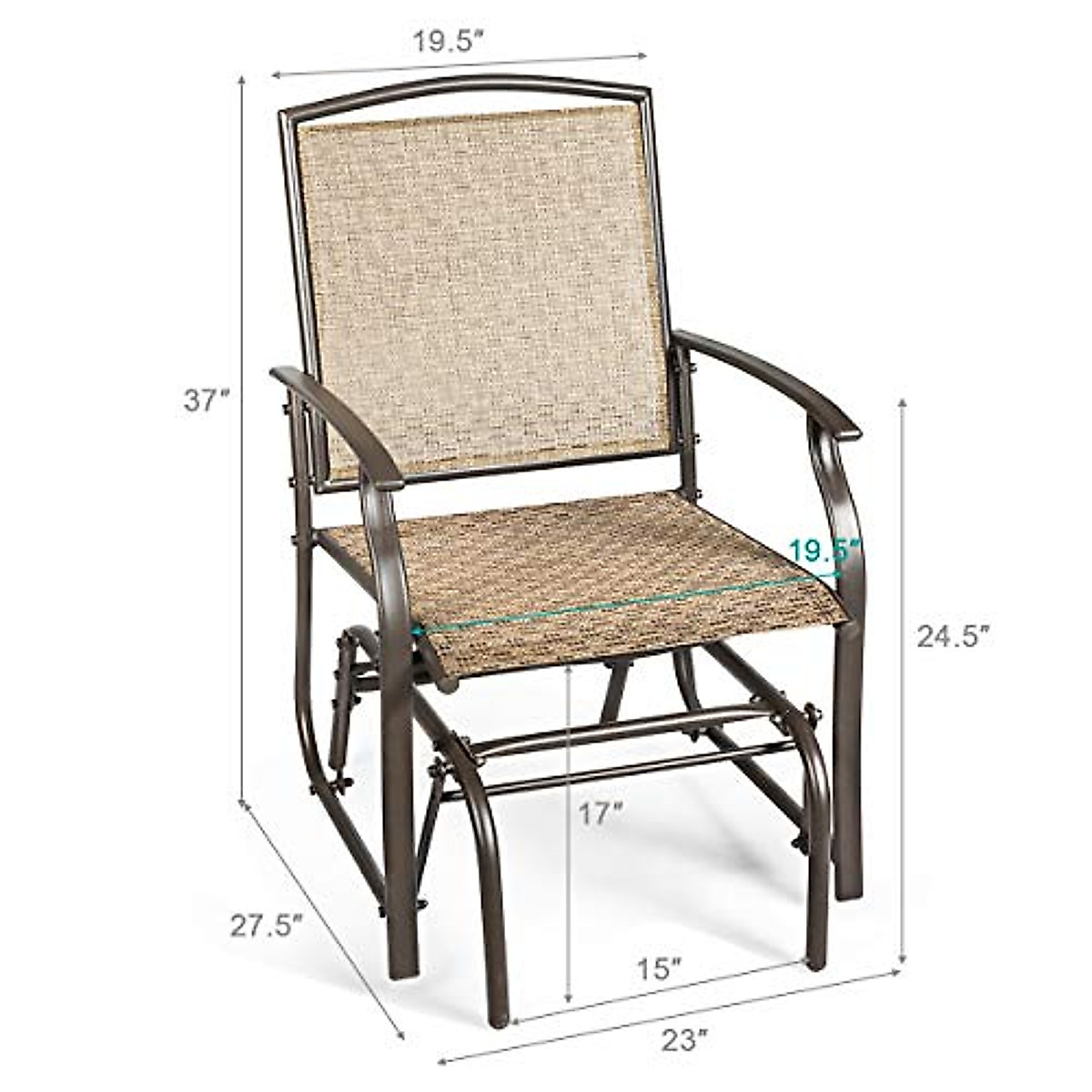 Giantex Outdoor Glider Chair W/Sturdy Metal Frame & Breathable Mesh Fabric, Porch Lounge Swing Rocking Chairs Set of 2 for Lawn, Garden, Porch, Backyard, Poolside, Patio Gliders for Outside
